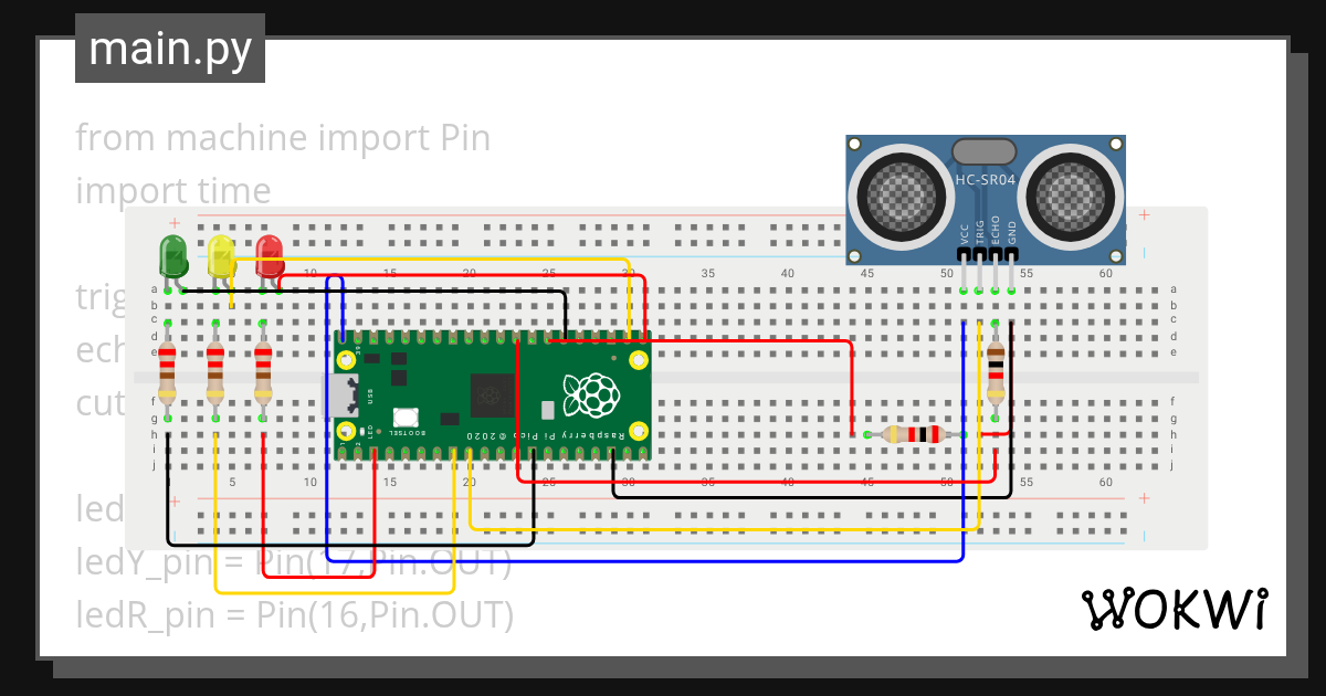 超音波センサ＋LED1 Copy (4) - Wokwi ESP32, STM32, Arduino Simulator