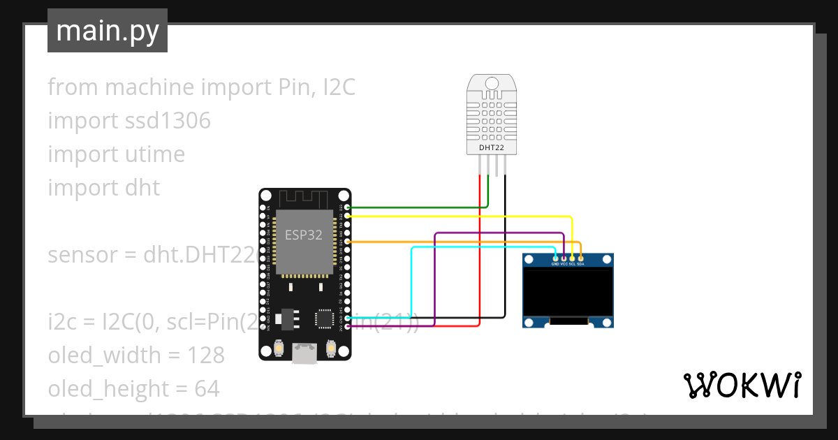 DHT22_OLED.py - Wokwi ESP32, STM32, Arduino Simulator