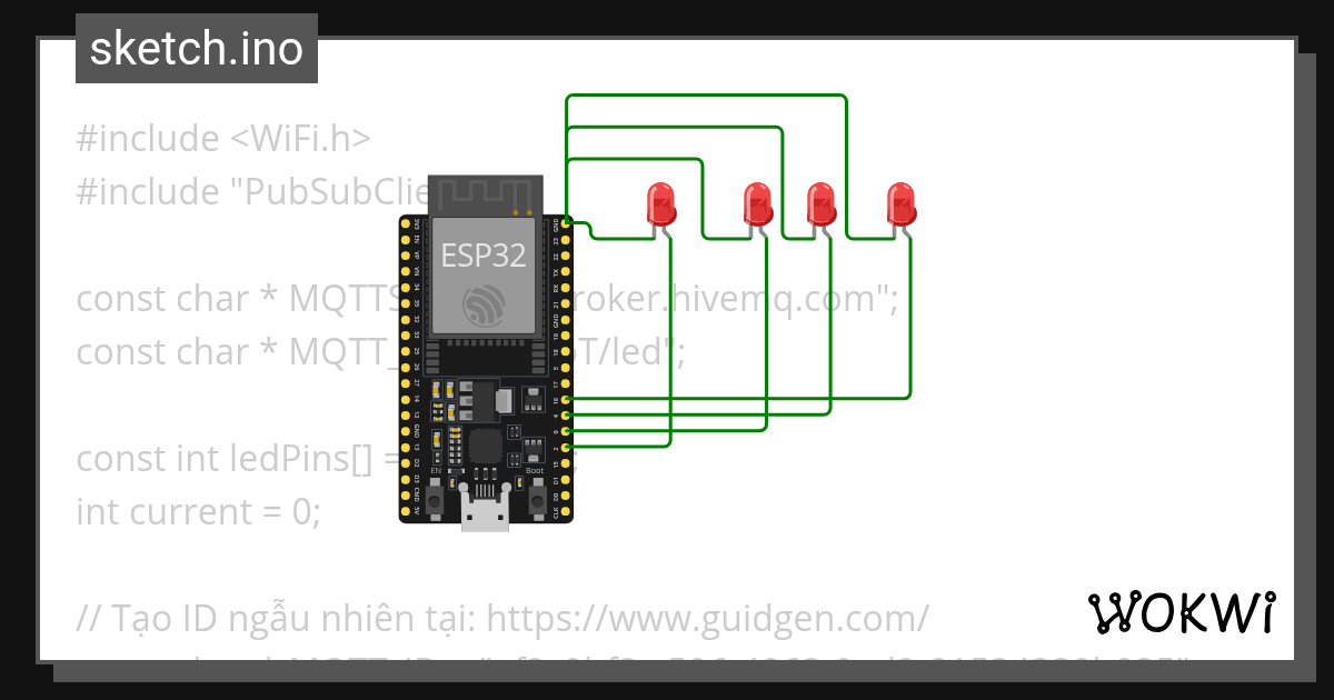 MQTT_Random4LED - Wokwi ESP32, STM32, Arduino Simulator
