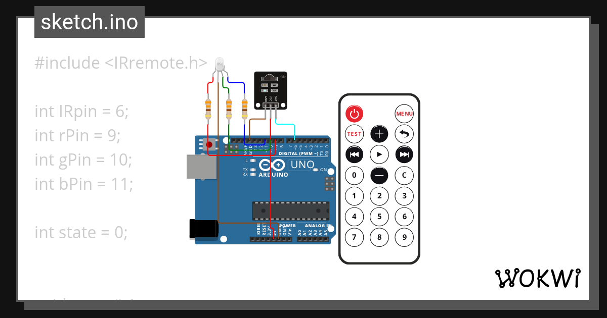 Sensor IR Led RGB On-Off - Wokwi ESP32, STM32, Arduino Simulator