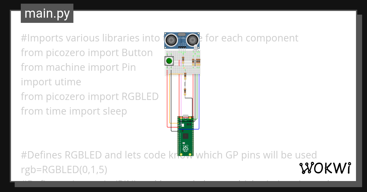 pico ultrasonic w/ led Copy (2) - Wokwi ESP32, STM32, Arduino Simulator