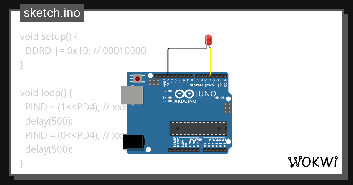 Arduino Uno strobing light w registers - Wokwi ESP32, STM32, Arduino ... Arduino Uno strobing light w registers - Wokwi ESP32, STM32, Arduino ...