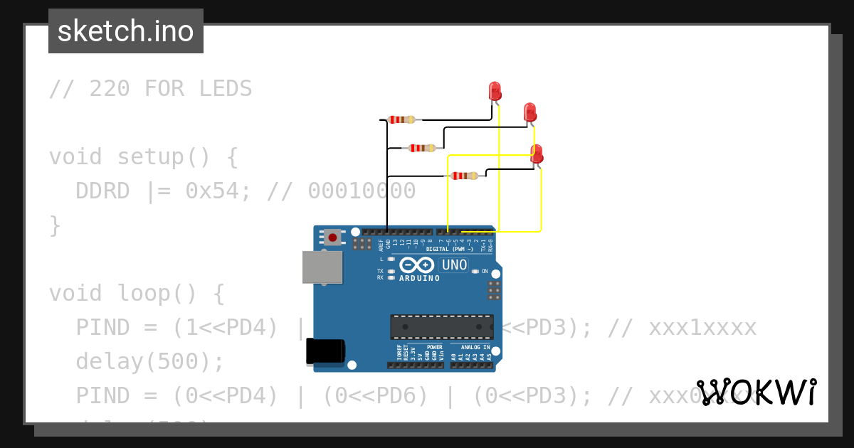 Arduino Uno Strobing Lights W Registers Wokwi Esp32 Stm32 Arduino Simulator
