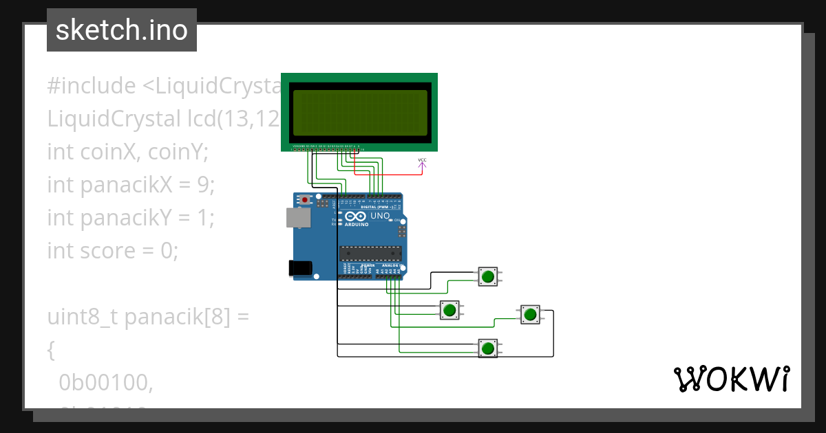 Panacikova Hra LCD - Wokwi ESP32, STM32, Arduino Simulator
