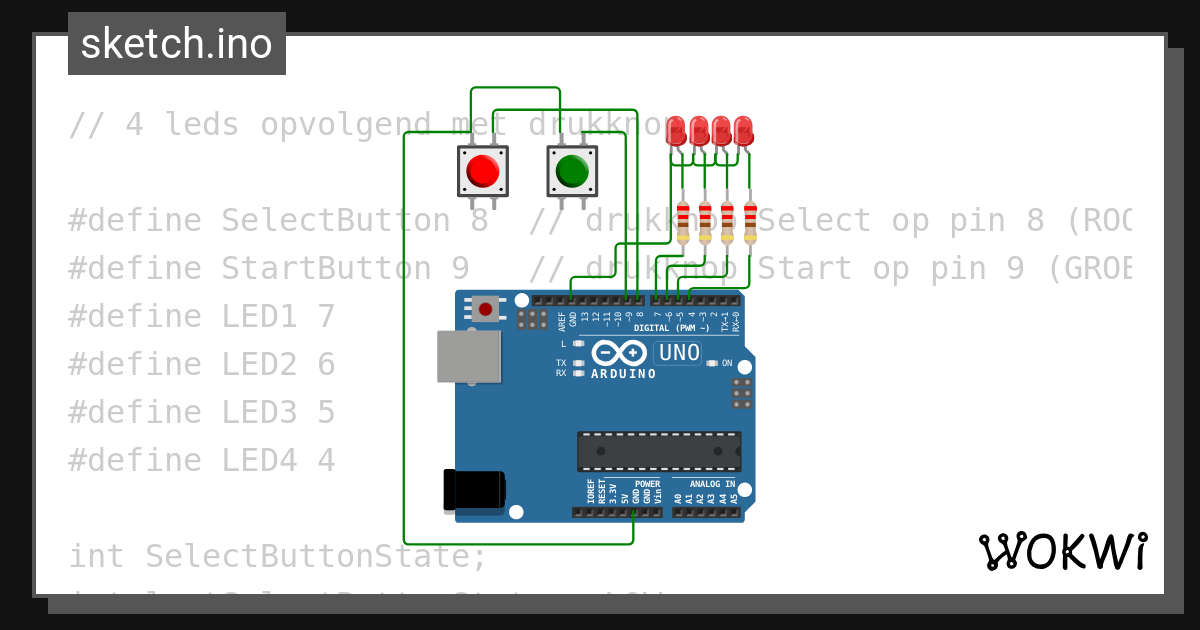 Drukknop En 4 Leds Wokwi Esp32 Stm32 Arduino Simulator 
