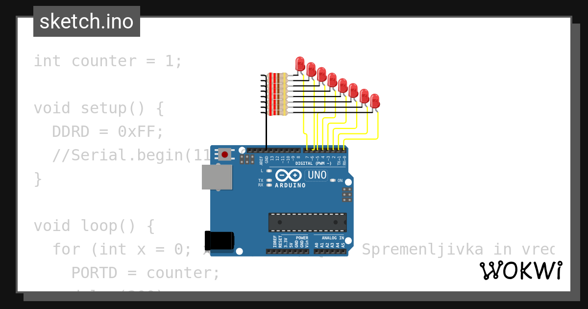 Arduino Uno Nightrider W Leds Wokwi Esp32 Stm32 Arduino Simulator 4691