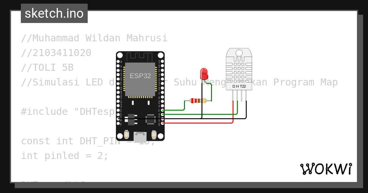Simulasi Led Dan Sensor Suhu Menggunakan Program Map Wokwi Esp32 Stm32 Arduino Simulator