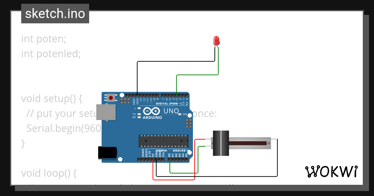 slideing potentiometer with led - Wokwi ESP32, STM32, Arduino Simulator