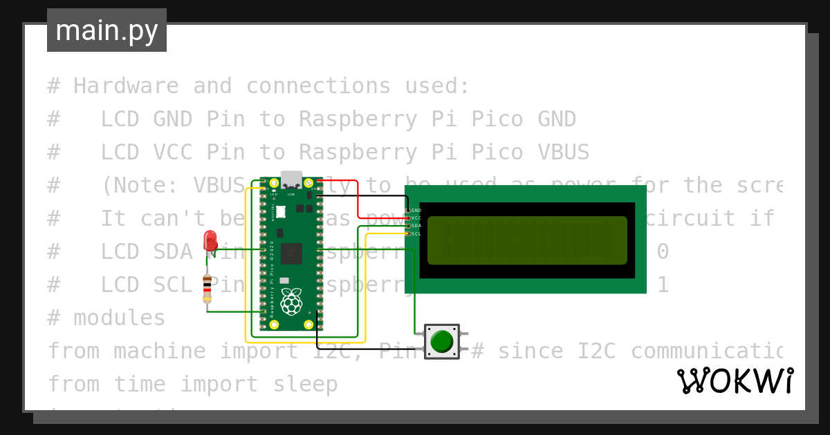 Raspberry Pi Pico Lcd I2c Hello World Copy Wokwi Esp32 Stm32 Arduino Simulator
