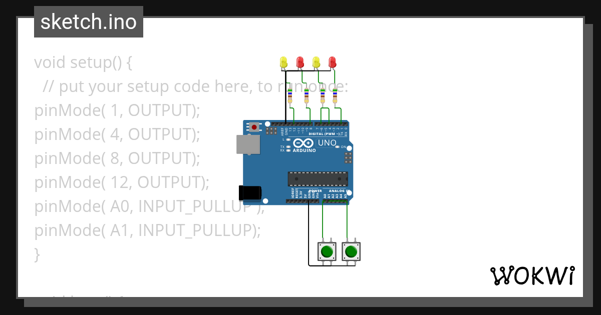 Saklar 4 led - Wokwi ESP32, STM32, Arduino Simulator