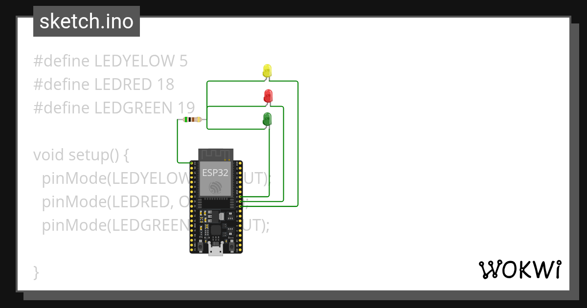 Lesson2_YRG LED_Blink_for loop_Pattern - Wokwi ESP32, STM32, Arduino Simulator