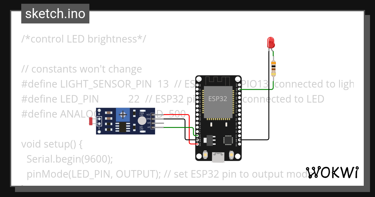 ldr control led brightness Copy - Wokwi ESP32, STM32, Arduino Simulator
