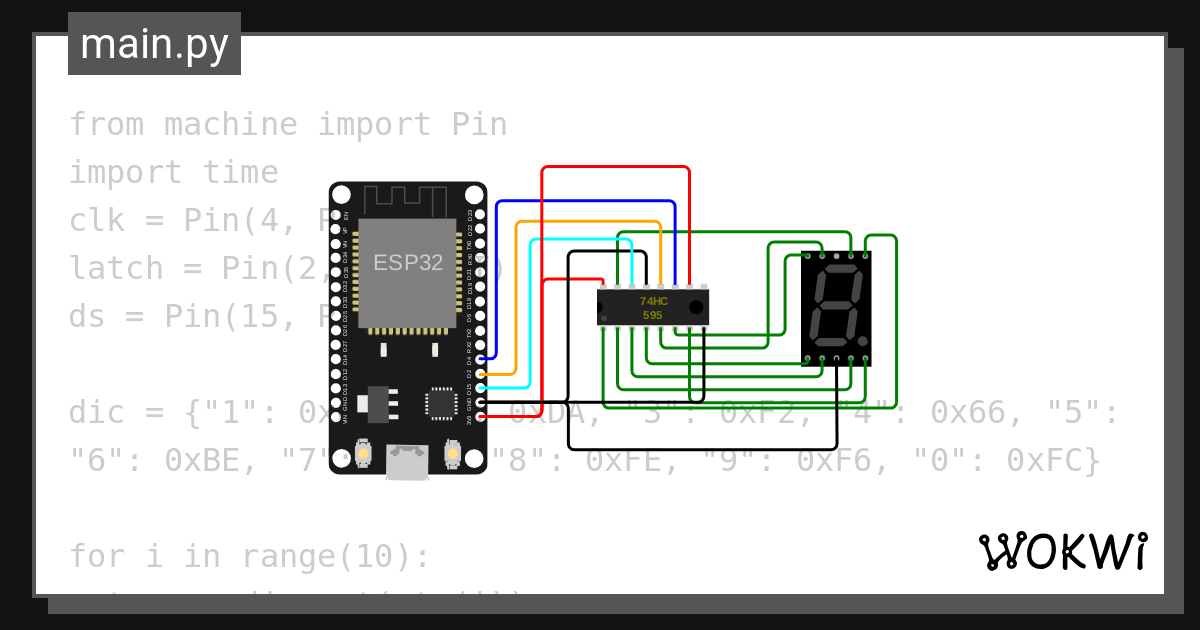 4hc595驱动七段数码管原理 Wokwi Esp32 Stm32 Arduino Simulator 9524