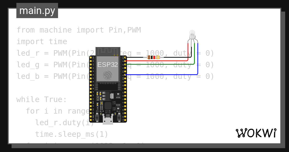 Pwm调制光强(for循环) Wokwi Esp32 Stm32 Arduino Simulator