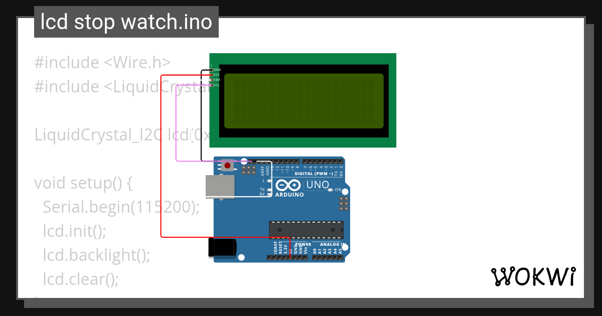 lcd ACCURATE stop watch by arvind Copy - Wokwi ESP32, STM32, Arduino Simulator