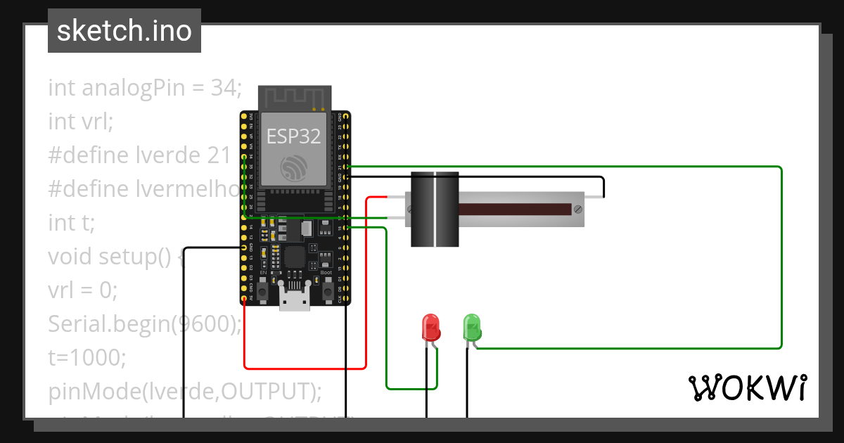 Poteciomentro Liga Os Leds Vermelho E Verde Wokwi Esp32 Stm32 4000