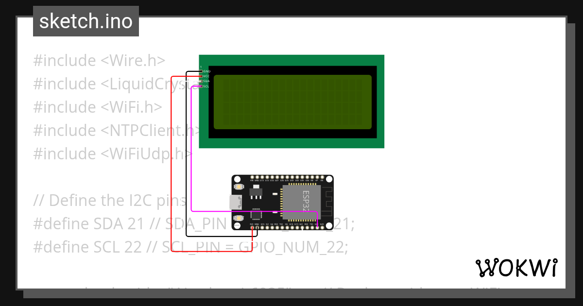 iot clock lcd Copy - Wokwi ESP32, STM32, Arduino Simulator