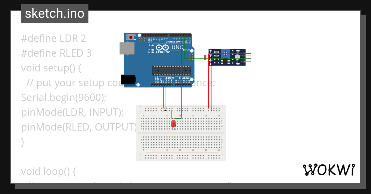 LDR with RLED Copy - Wokwi ESP32, STM32, Arduino Simulator
