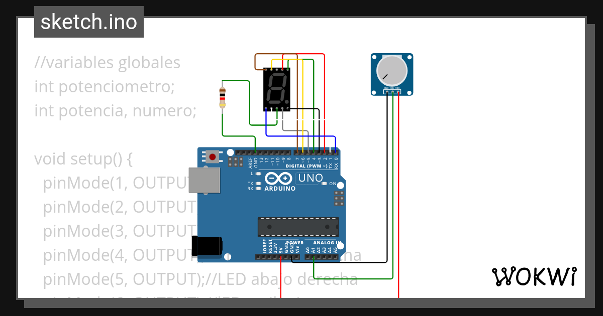 potenciometro mas display 7 - Wokwi ESP32, STM32, Arduino Simulator