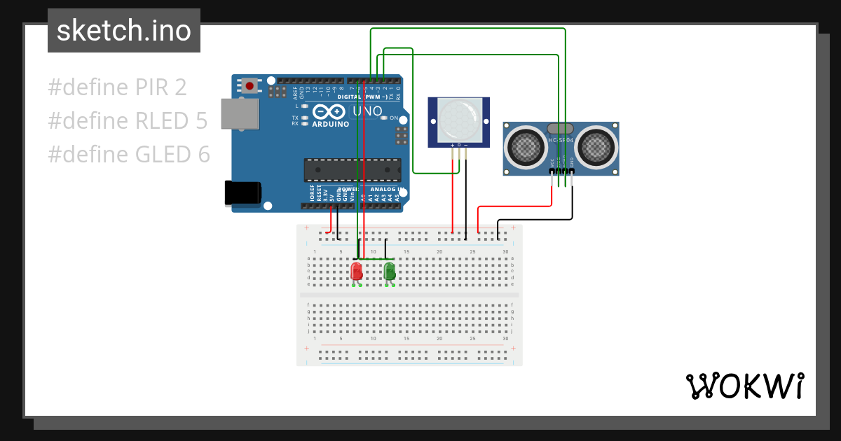pir with ultrasonic - Wokwi ESP32, STM32, Arduino Simulator