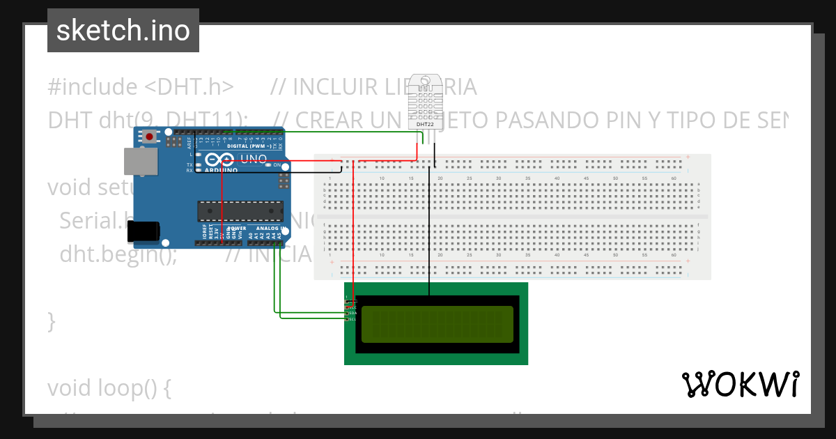 DHT CON DISPLAY - Wokwi ESP32, STM32, Arduino Simulator