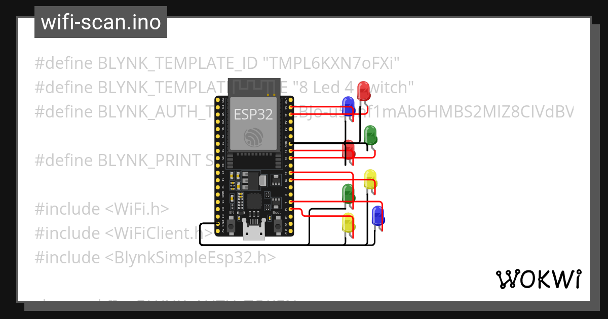 8 Led 4 Switch - Wokwi ESP32, STM32, Arduino Simulator