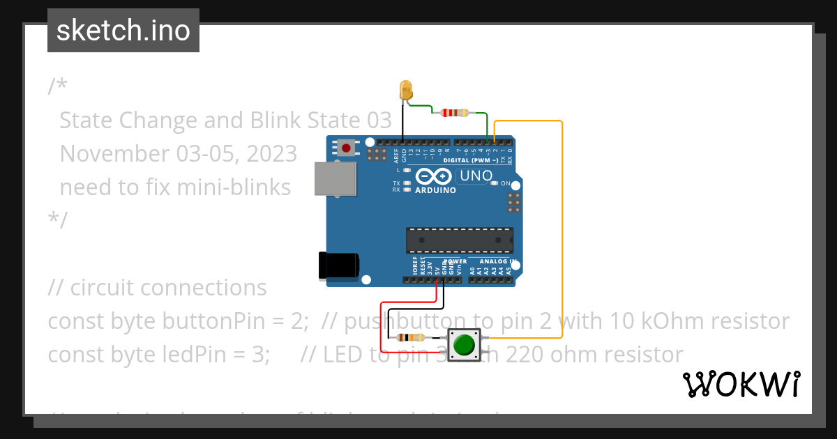 State Change and Blink State 03 - Wokwi ESP32, STM32, Arduino Simulator
