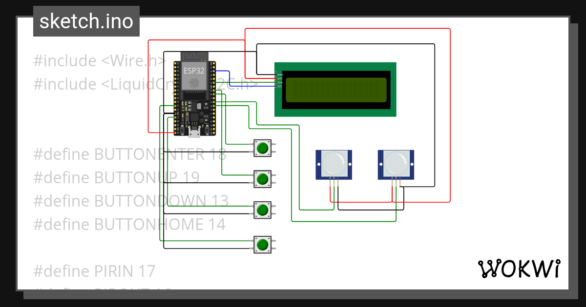 ESP32 LCD PIR - Wokwi ESP32, STM32, Arduino Simulator