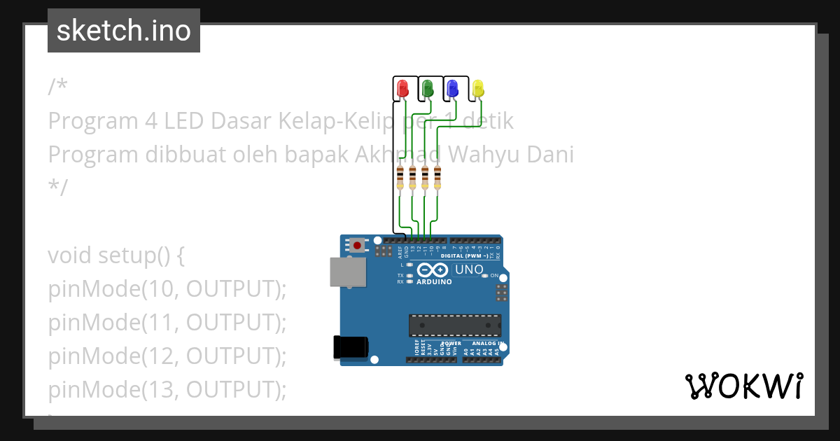 Pemrograman 4 Led Pengulangan For Wokwi Esp32 Stm32 Arduino Simulator
