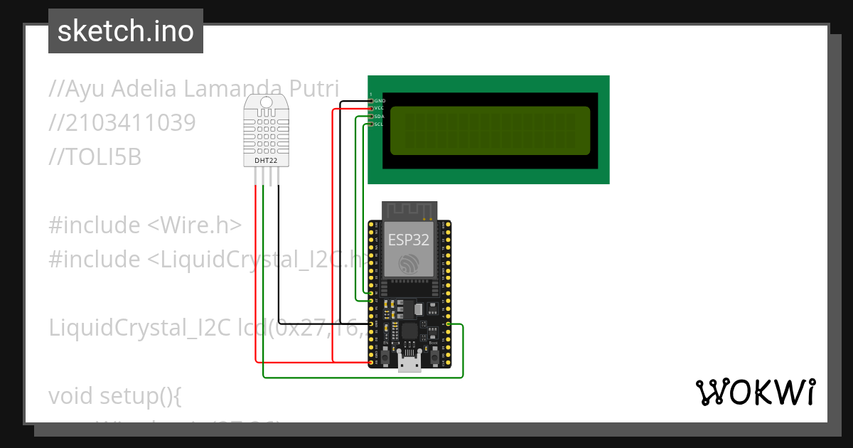 Project 12_LCD dan Sensor Suhu - Wokwi ESP32, STM32, Arduino Simulator
