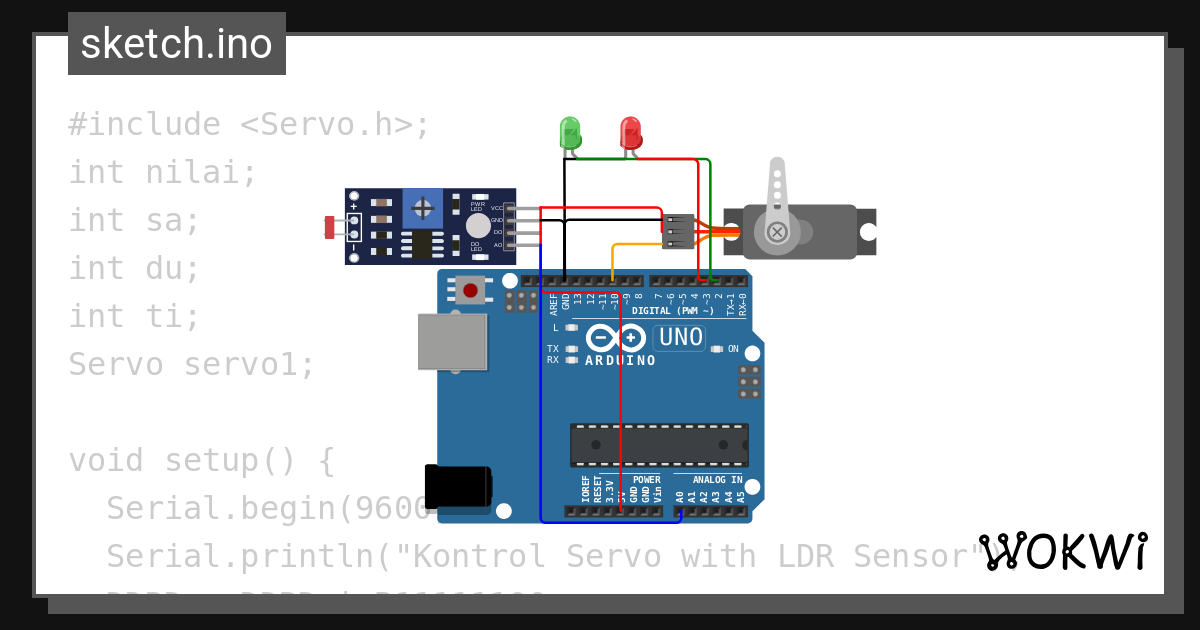 Servo Ith Ldr And Led Indikator Wokwi Esp32 Stm32 Arduino Simulator