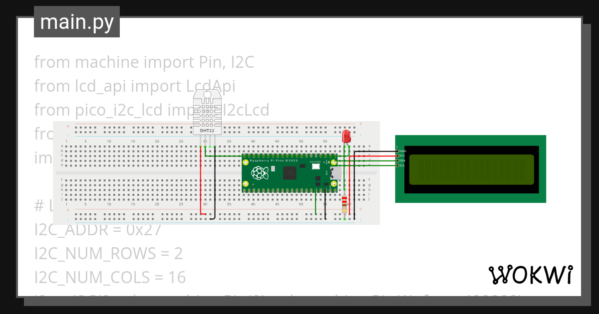 Raspberry Pi Pico W with DH22 and LCD1602 Temperature meter Copy - Wokwi ESP32, STM32, Arduino ...