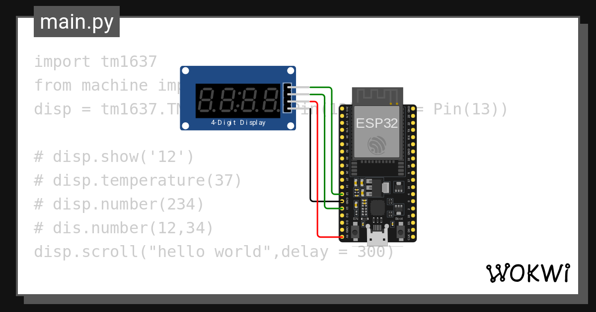 Tm1637四位数码管 Wokwi Esp32 Stm32 Arduino Simulator
