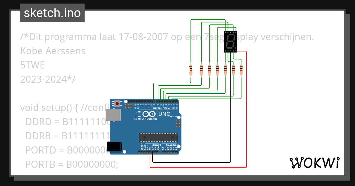 datum op 7seg-display - Wokwi ESP32, STM32, Arduino Simulator