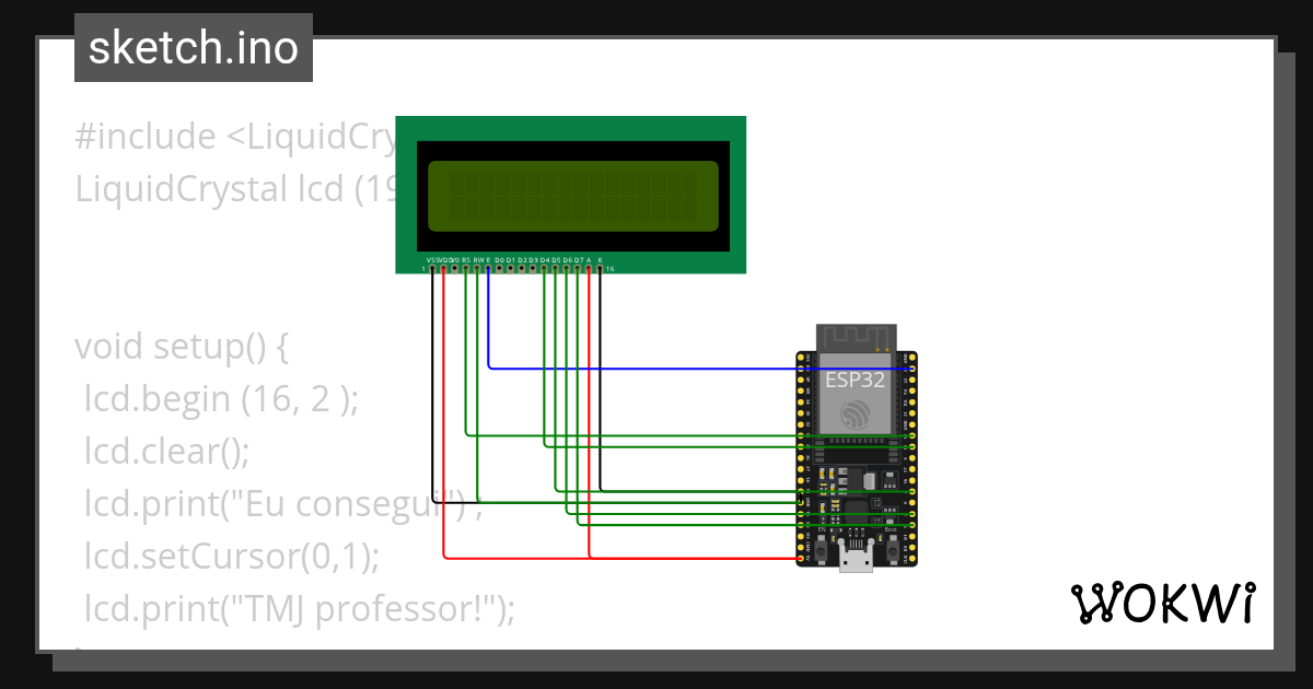 LCD com esp novo sozinho - Wokwi ESP32, STM32, Arduino Simulator LCD com esp novo sozinho - Wokwi ESP32, STM32, Arduino Simulator