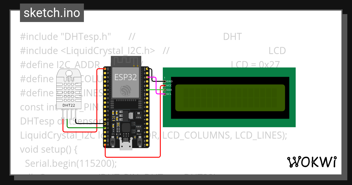 DHT to LCD - Wokwi ESP32, STM32, Arduino Simulator