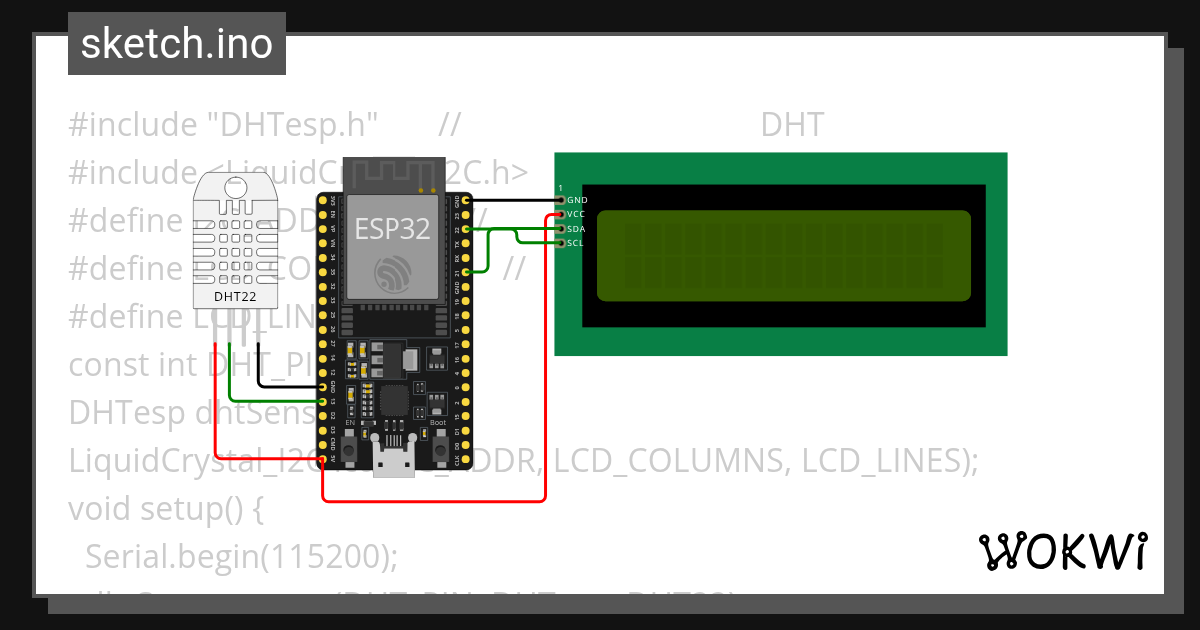 DHT to LCD - Wokwi ESP32, STM32, Arduino Simulator