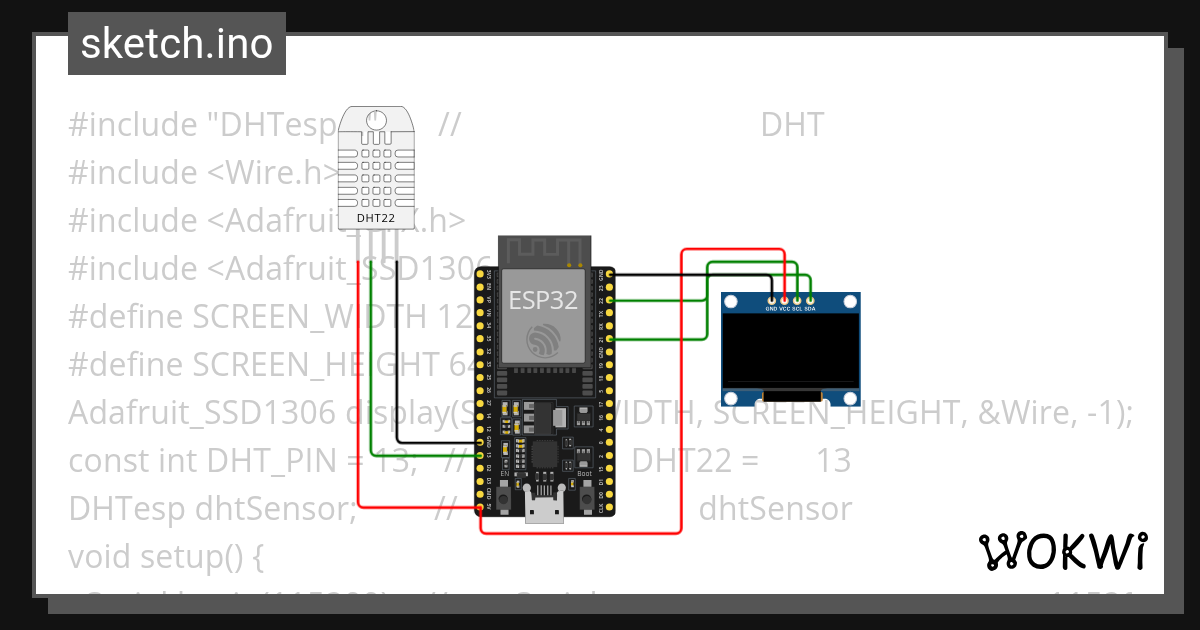 DHT to OLED - Wokwi ESP32, STM32, Arduino Simulator