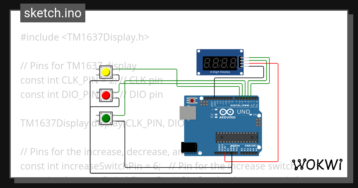 Counter Use TM1637 - Wokwi ESP32, STM32, Arduino Simulator