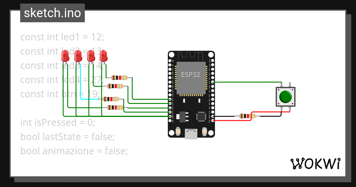 Toggle Button LED - Wokwi ESP32, STM32, Arduino Simulator
