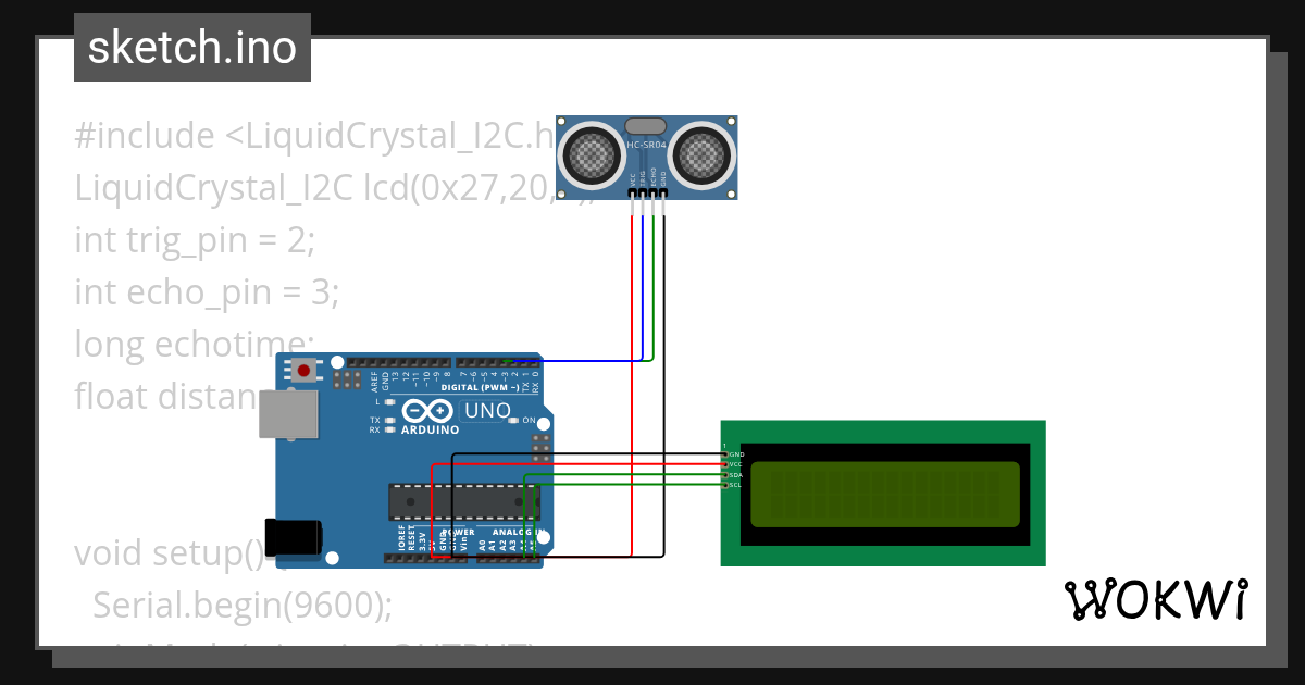 sensor jarak - Wokwi ESP32, STM32, Arduino Simulator