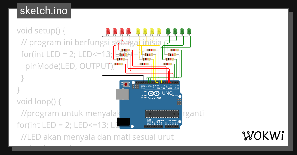 TUGAS RUNNING LED PK RACHMAT - Wokwi ESP32, STM32, Arduino Simulator