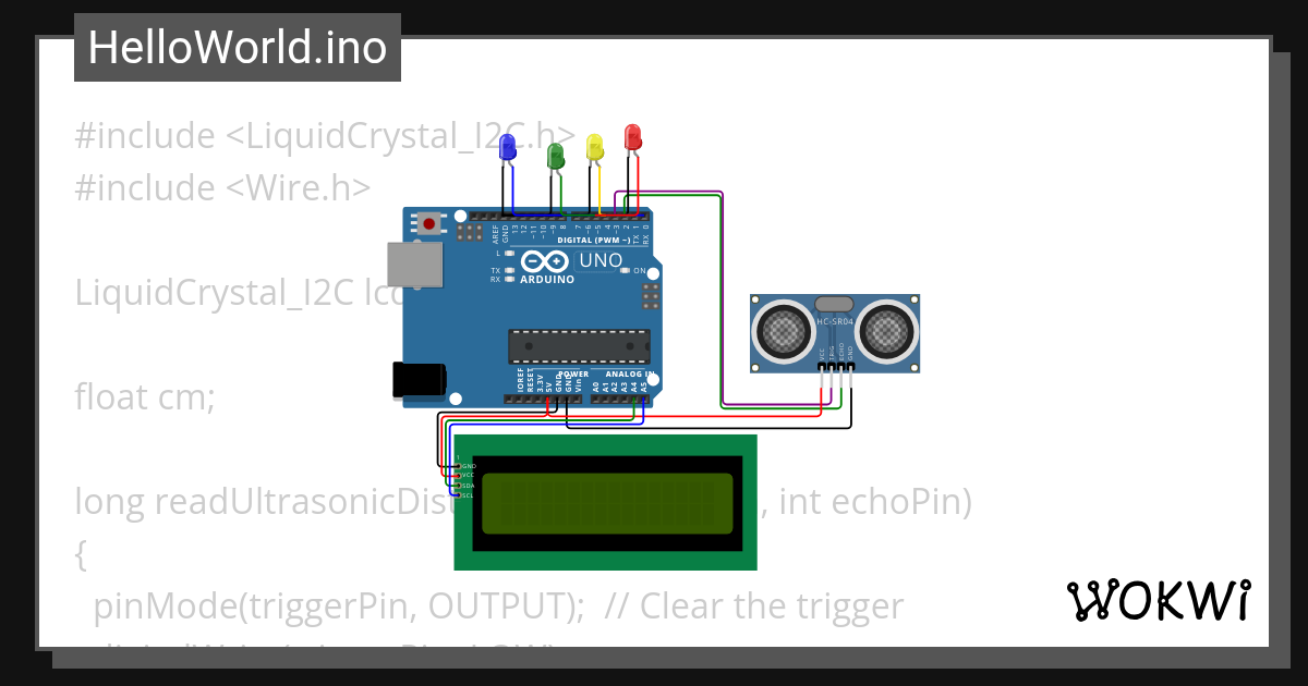 Sivak ультразвуковий датчик Wokwi Esp32 Stm32 Arduino Simulator 3325