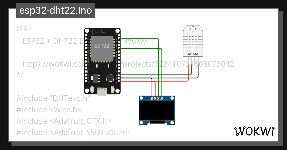 P.2.1 Schritt 1.5 - ESP32 + DHT22 + Display - Wokwi ESP32, STM32, Arduino Simulator