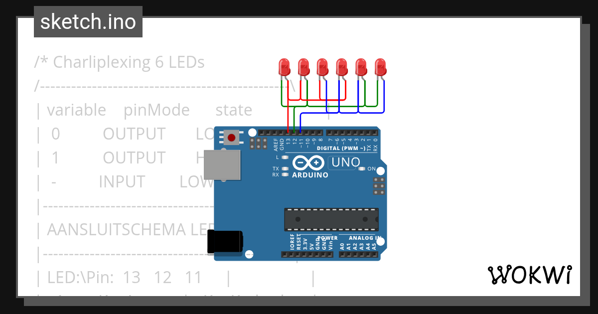 Charliplexing 6 leds Copy - Wokwi ESP32, STM32, Arduino Simulator