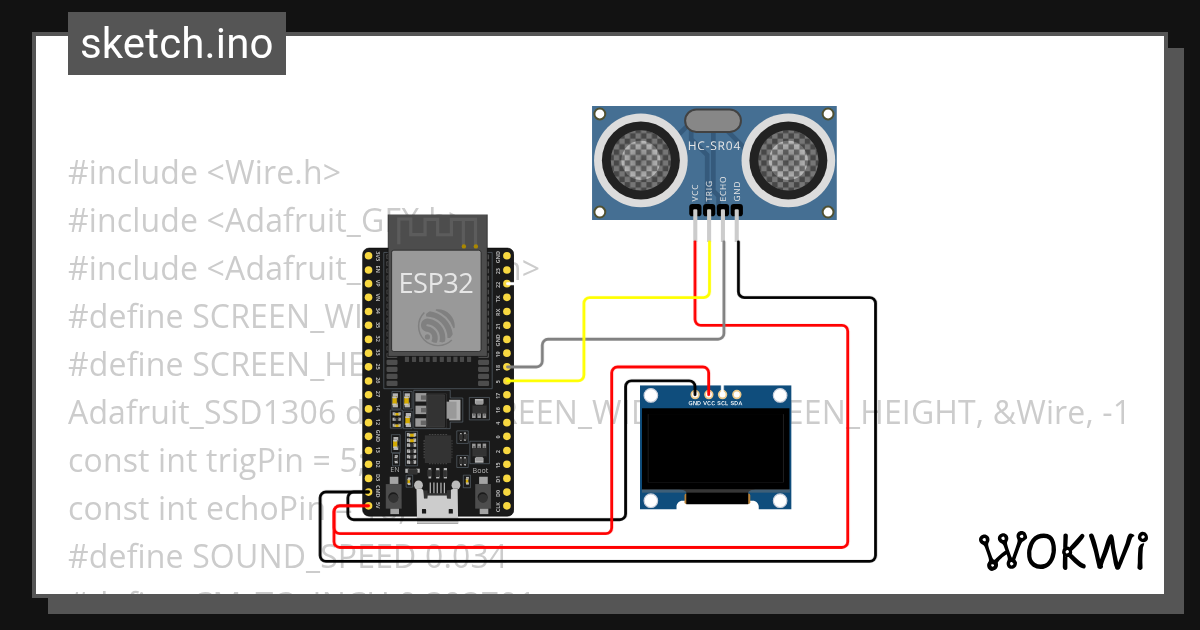 Job:3 OLED & sensor Ultrasonik - Wokwi ESP32, STM32, Arduino Simulator