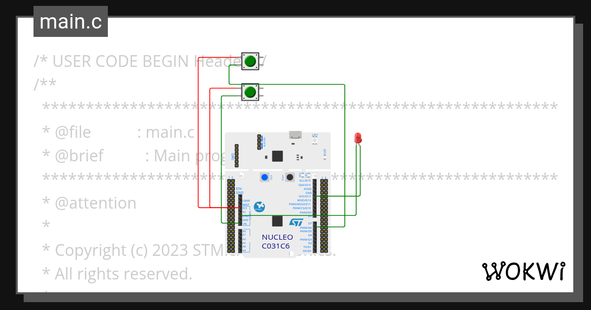 ST Nucleo - HAL 2 BUTTON 1 LED Copy (2) - Wokwi ESP32, STM32, Arduino Simulator
