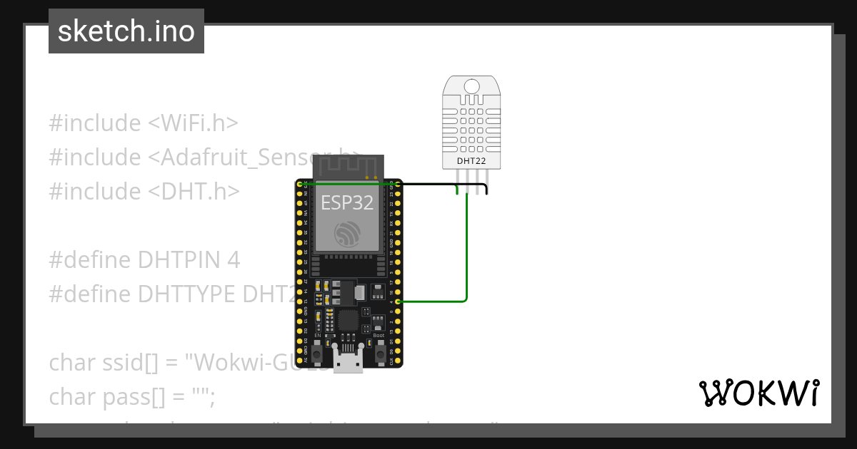 Program monitoring Suhu kelembaban berbasis thingspeak.com - Wokwi ESP32, STM32, Arduino Simulator