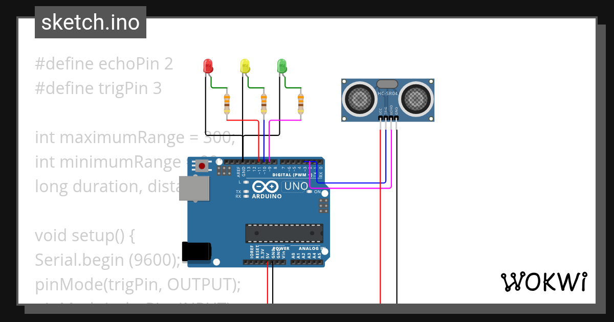 Sensor Ultrasonik - Wokwi ESP32, STM32, Arduino Simulator