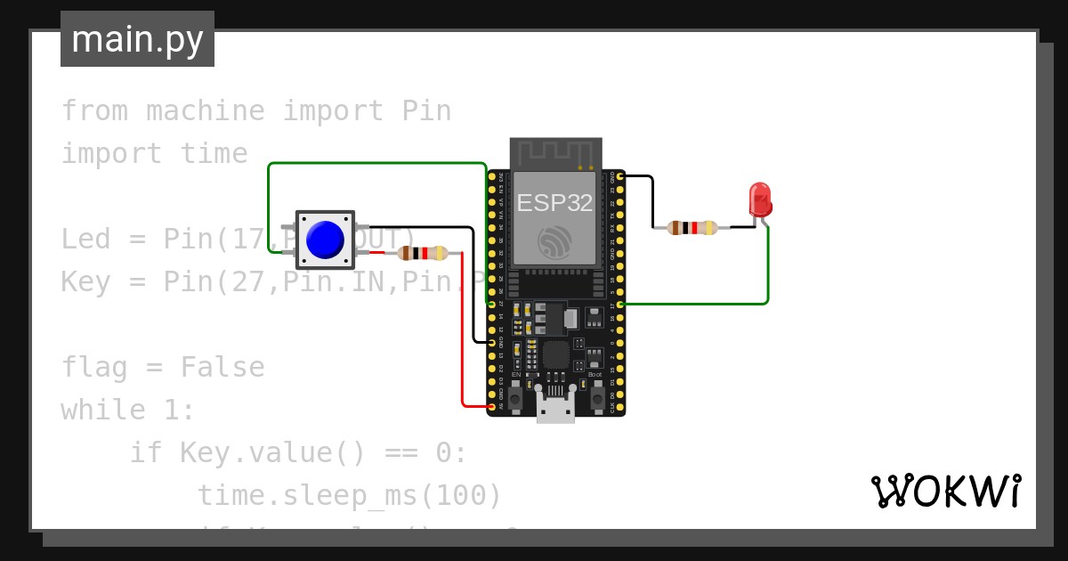20231104 单按键控制启停 作业 Wokwi Esp32 Stm32 Arduino Simulator